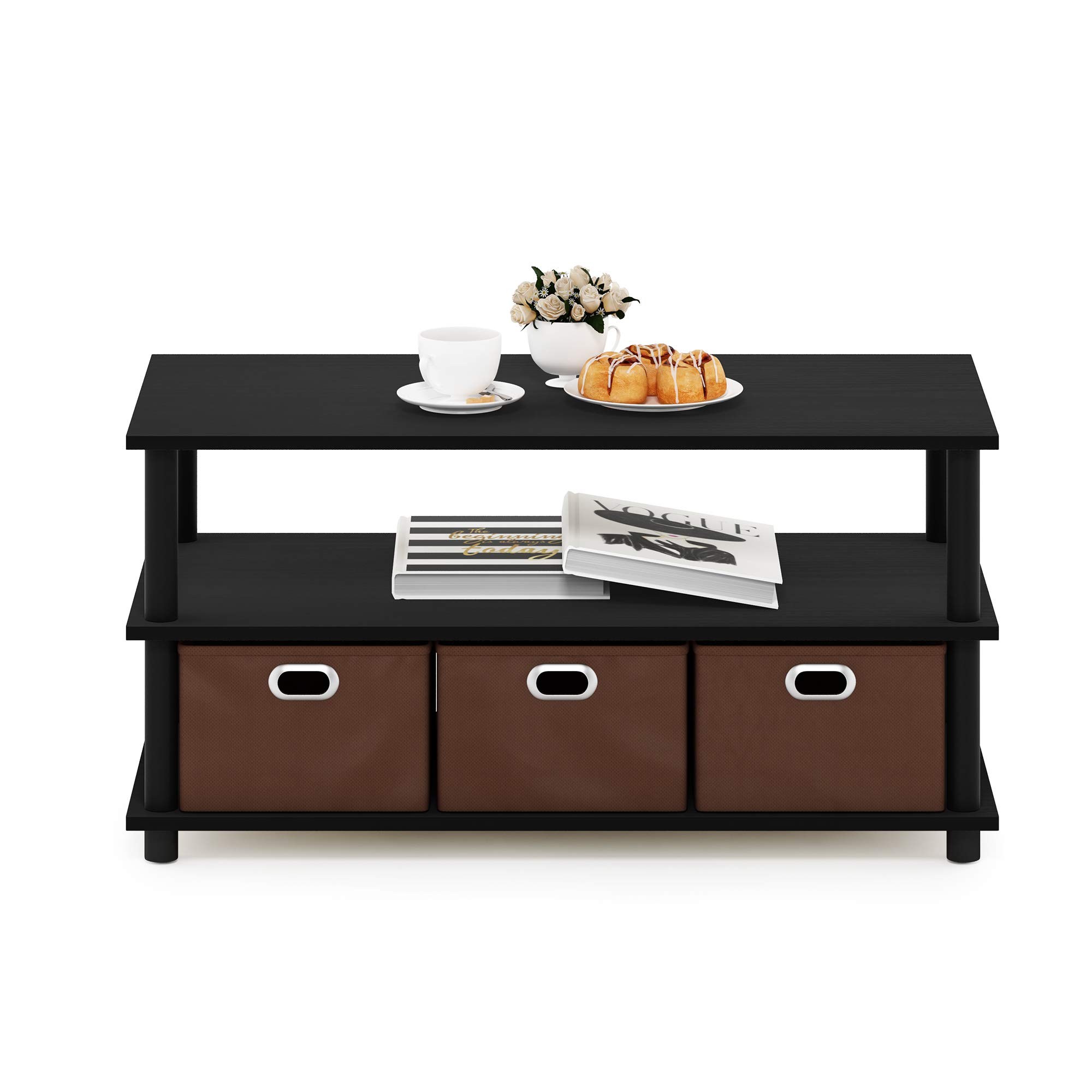 FURINNO Turn-N-Tube Coffee Table, 31.22D x 15.5W x 15.8H in, Black Oak/Black/Brown