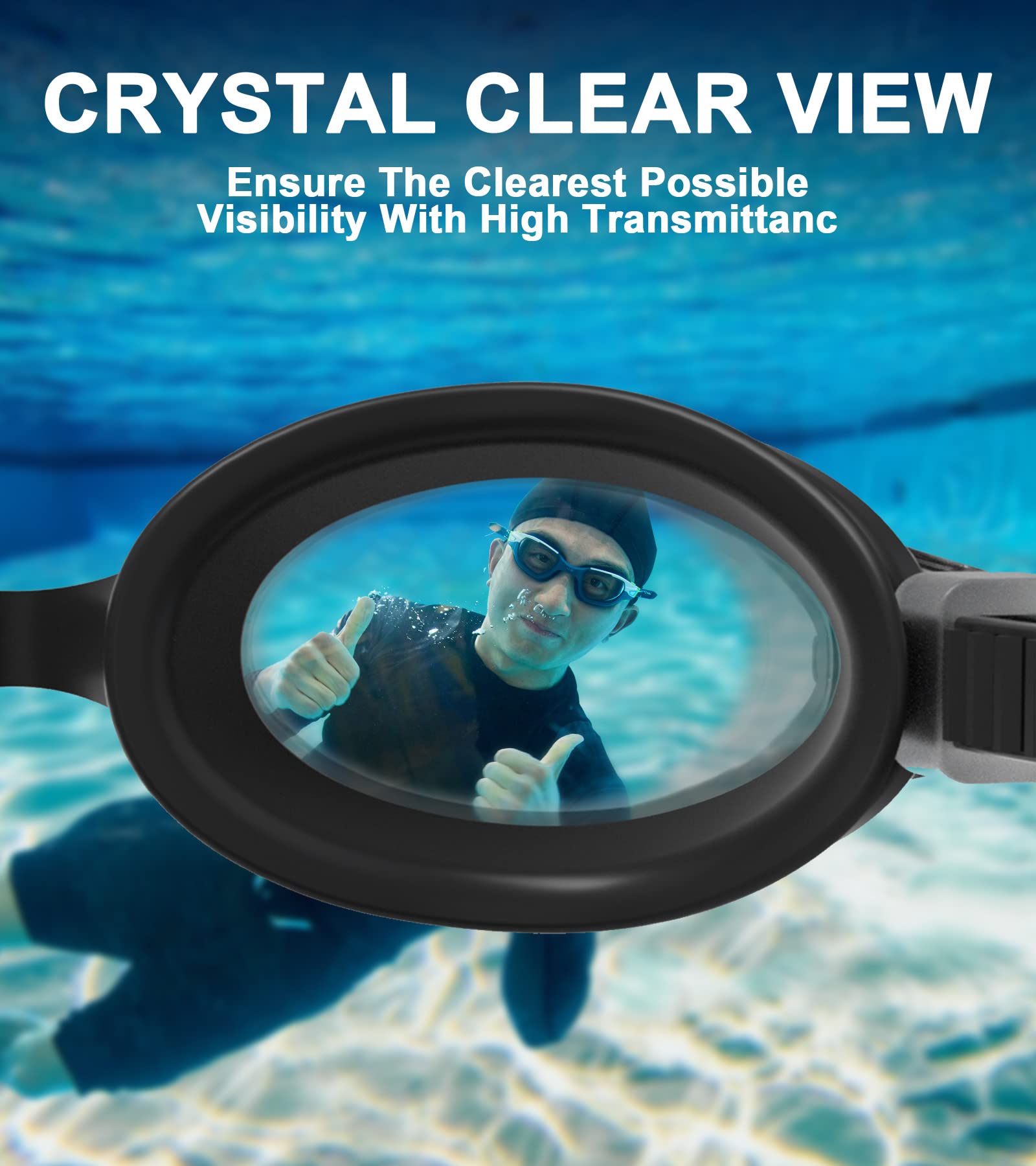 RABIGALA Swim Goggles, No Leaking Anti-Fog UV Protection with Ear Plugs and Protection Case, for Junior Men Womens (Black)