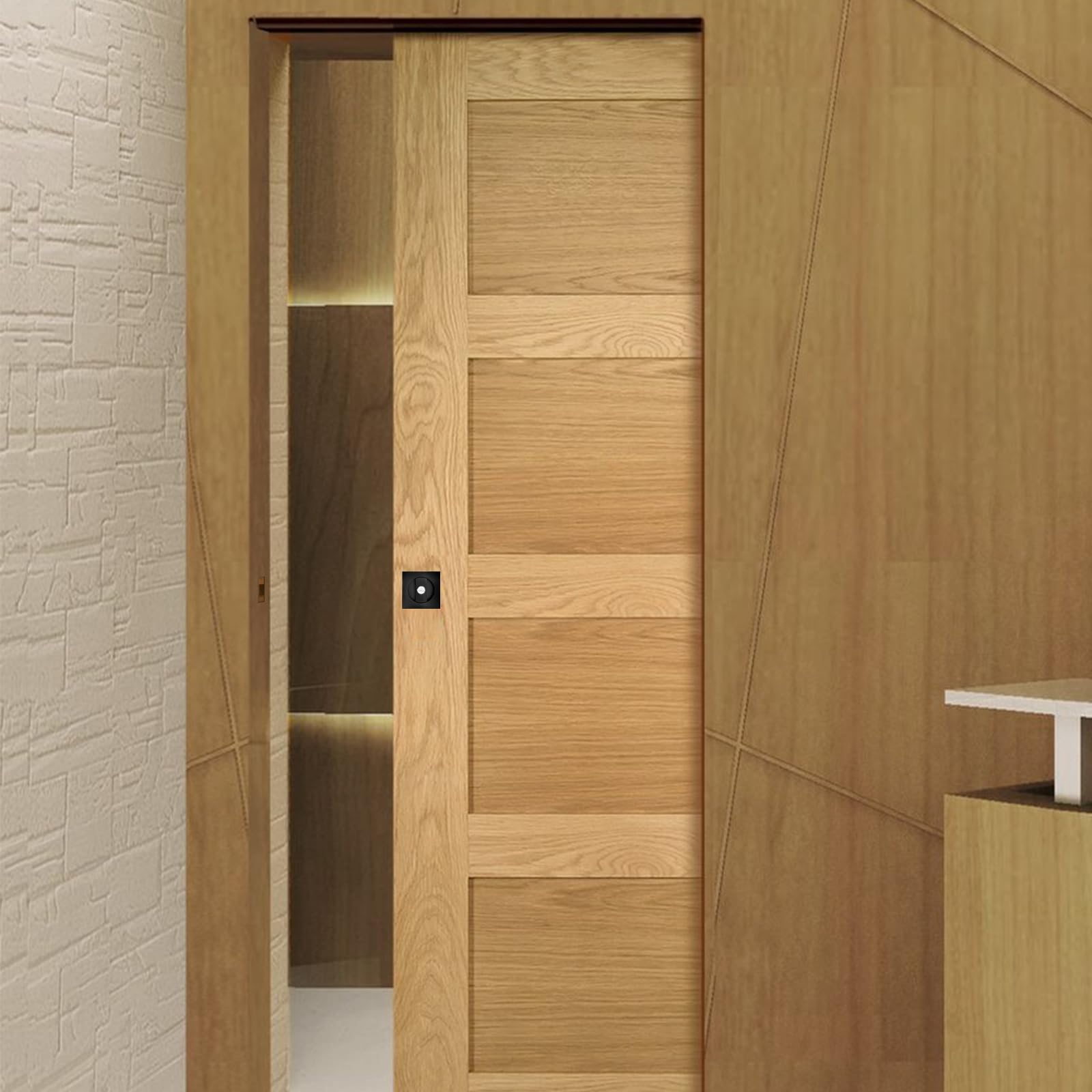 Pocket Door Lock,Privacy Door Hardware Suitable for Bathroom Bedroom etc Recessed 2 Sided, 2 3/8" Backset, Invisible Hardware for 1 3/8” to 2 3/16” Thickness Door (Black-Privacy)