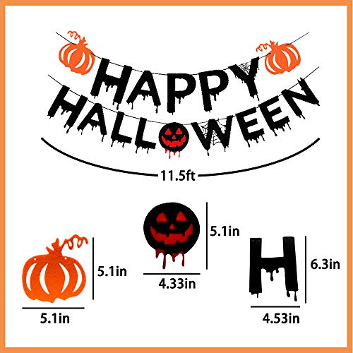 JOLLY SWEETS Happy Halloween Banner Set with Scary Bat Stickers 28Pcs, Pumpkin Sign Designed with Ghost, with Scary 3D Bat Wall Stickers, Halloween Decorations, Halloween Party Supplies