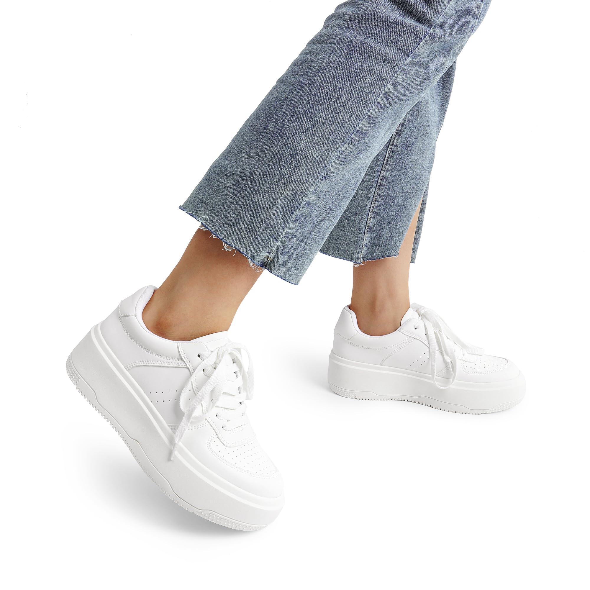 DREAM PAIRS Women Fashion Sneakers Platform Chunky Tennis Walking Lace-Up Comfortable Walking Shoes,SDFN2375W White Size 7