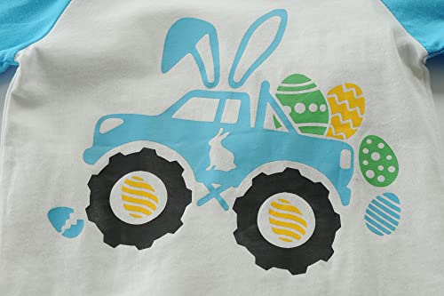Toddler Boys Girls Easter Shirts Blue Raglan Long Sleeve Tees Kids Bunny Monster Truck Graphic Tops 5T
