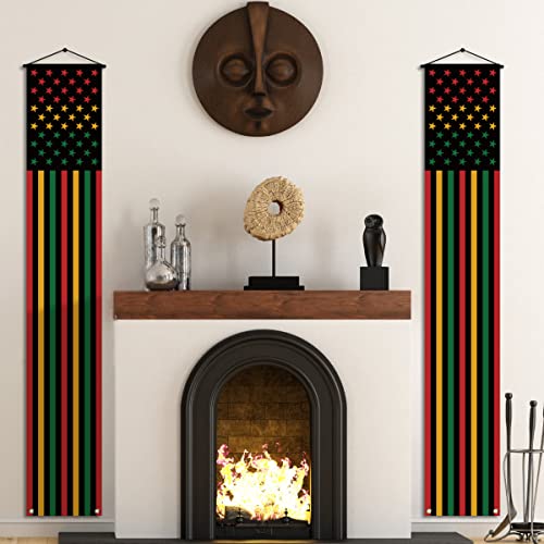 Pudodo Juneteenth Porch Banner Stars and Strips African American Independence Day Front Door Sign Wall Hanging Party Decoration