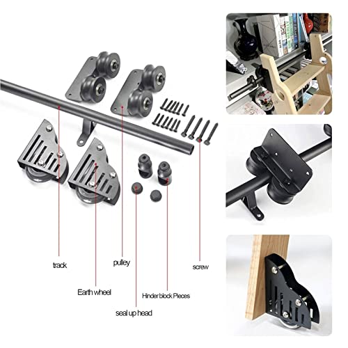 Rolling Ladder Hardware Library Sliding Ladder Hardware Kit(No Ladder) with Floor Roller Wheels 3.3ft-20ft Round Track/Rail Sliding Barn Door Kit (Size : 6.6ft/200cm Track Kit) (16ft/500cm Track k (