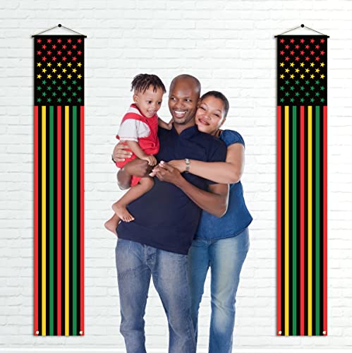 Pudodo Juneteenth Porch Banner Stars and Strips African American Independence Day Front Door Sign Wall Hanging Party Decoration