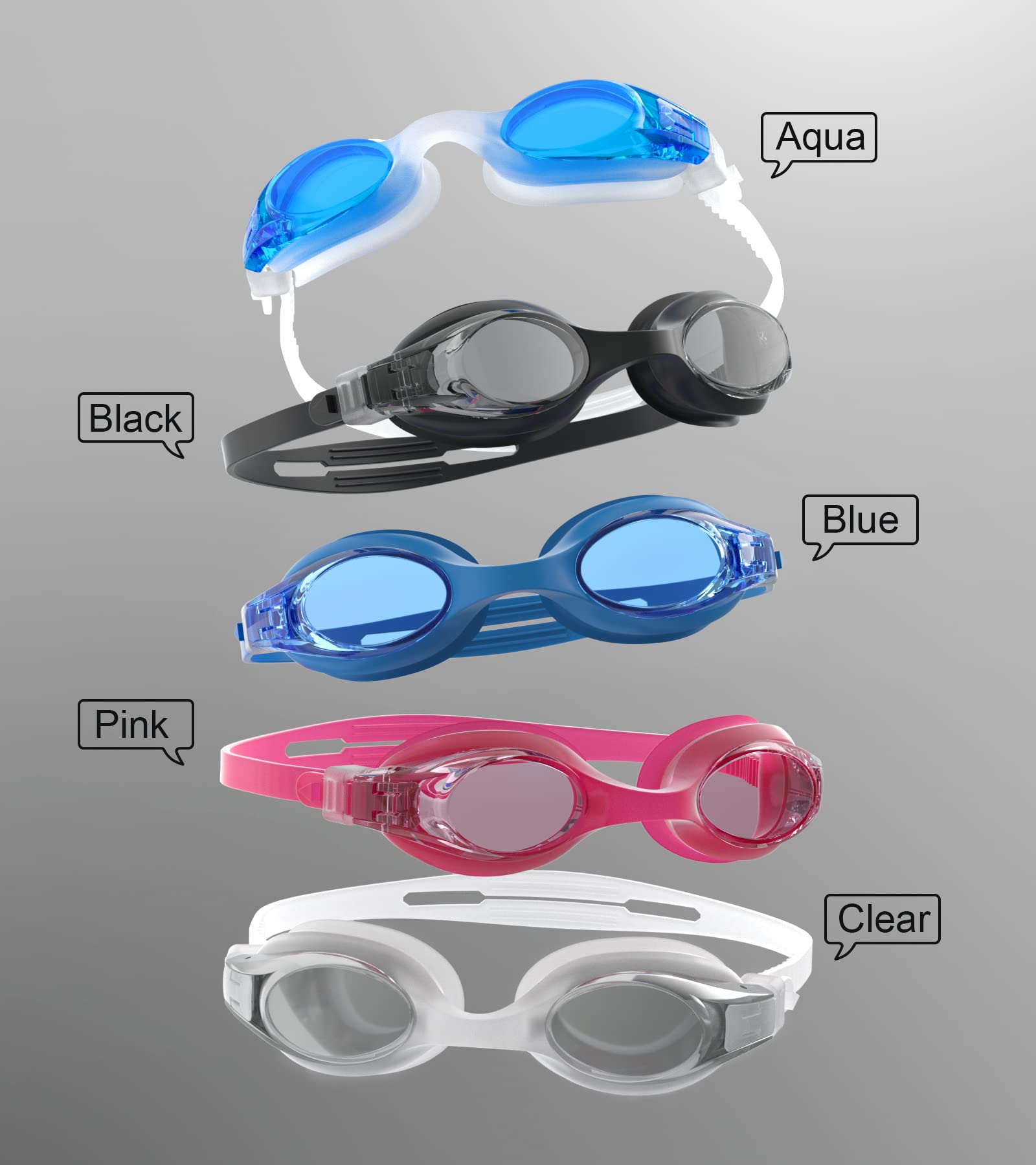 RABIGALA Swim Goggles, No Leaking Anti-Fog UV Protection with Ear Plugs and Protection Case, for Junior Men Womens (Black)