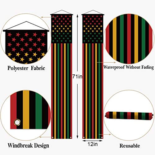 Pudodo Juneteenth Porch Banner Stars and Strips African American Independence Day Front Door Sign Wall Hanging Party Decoration