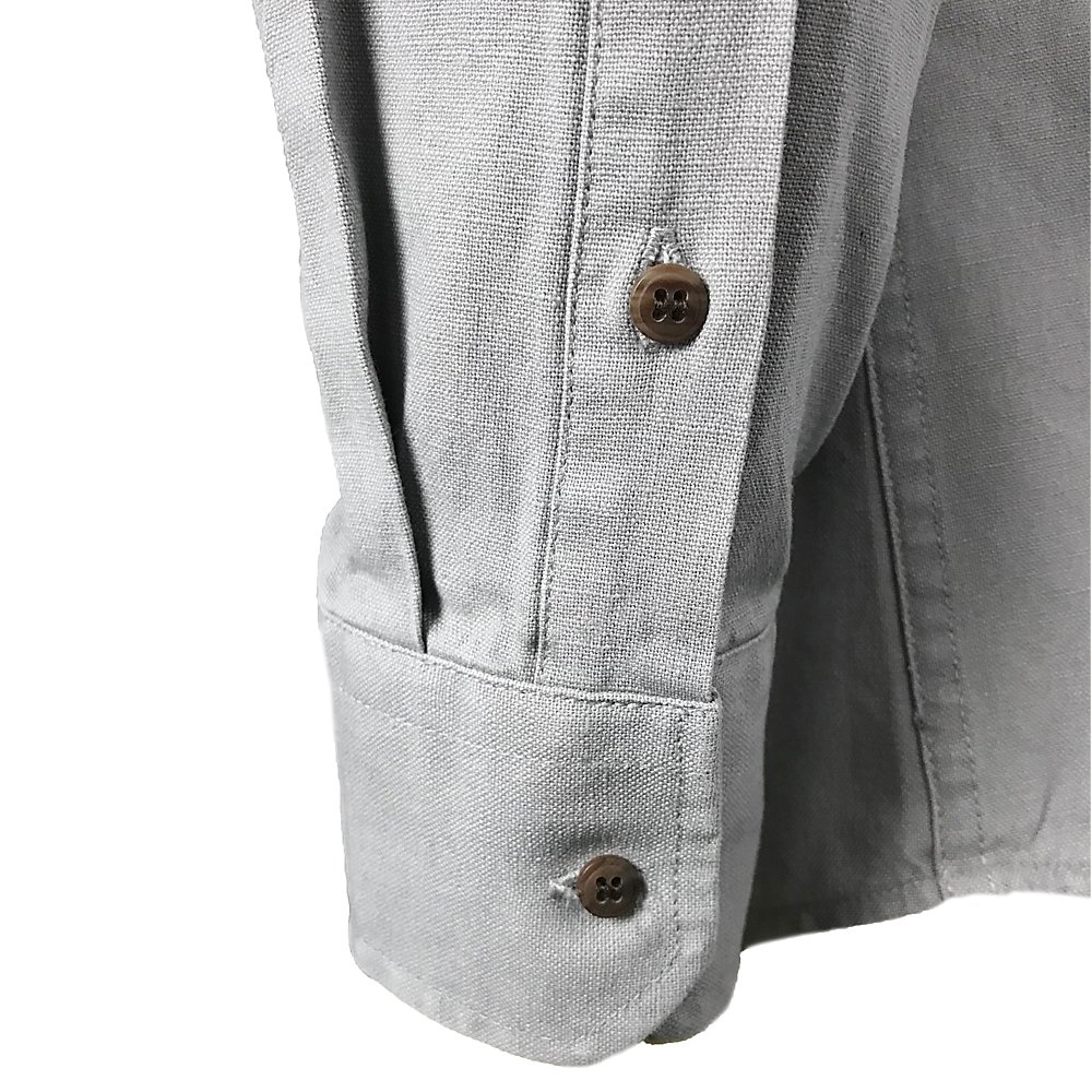 The Celtic Ranch Collarless Shirt for Men, Irish Grandfather Cotton Linen Long Sleeve Button Down Banded Collar Dress Shirt with Pocket (Grey Ash, XL)