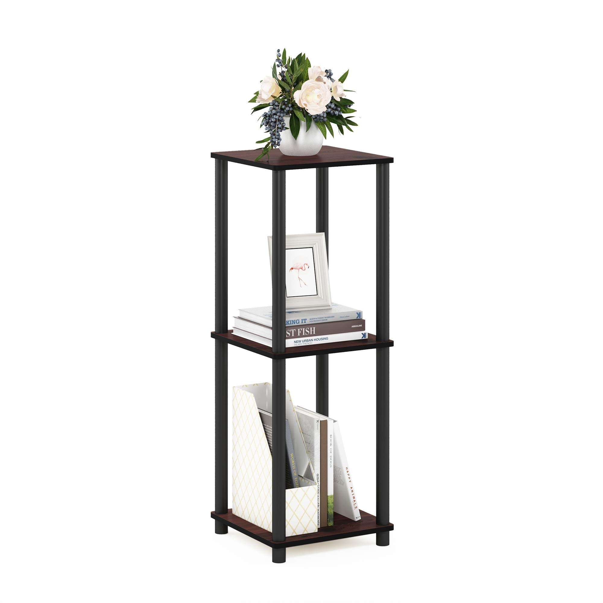 Furinno Turn-N-Tube End Table Corner Shelves, Set of 2, Dark Cherry/Black