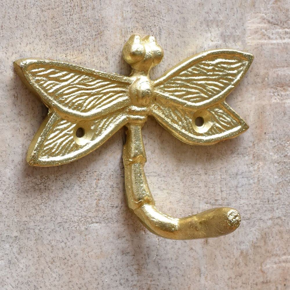 Indian Shelf 1 Piece Decorative Wall Hooks for Hanging Kids Iron Unique Coat Rack Wall Mounted Golden Vintage Key Holder Premium Hangers