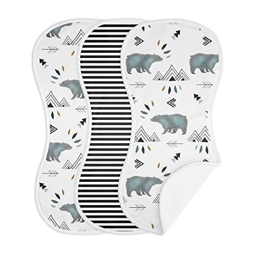 Sweet Jojo Designs Bear Mountain Baby Boy Absorbent Burp Cloths for Infant Newborn - Slate Blue and Black Watercolor Woodland Forest Animal - 3 Pack Set of Dribble Drool Cloths