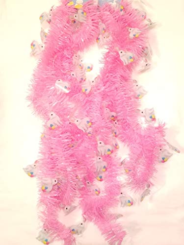 Easter and Spring 18 Feet of Pink Tinsel Garland with Bunny and Easter Egg Decorations in Garland