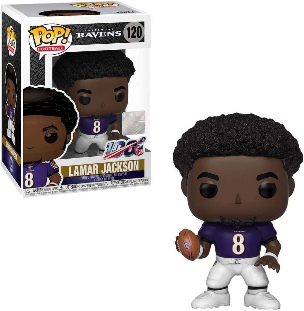 POP Football: Ravens - Lamar [Jackson] (Home Uniform) Funko Vinyl Figure (Bundled with Compatible Box Protector Case), Multicolor, 3.75 inches