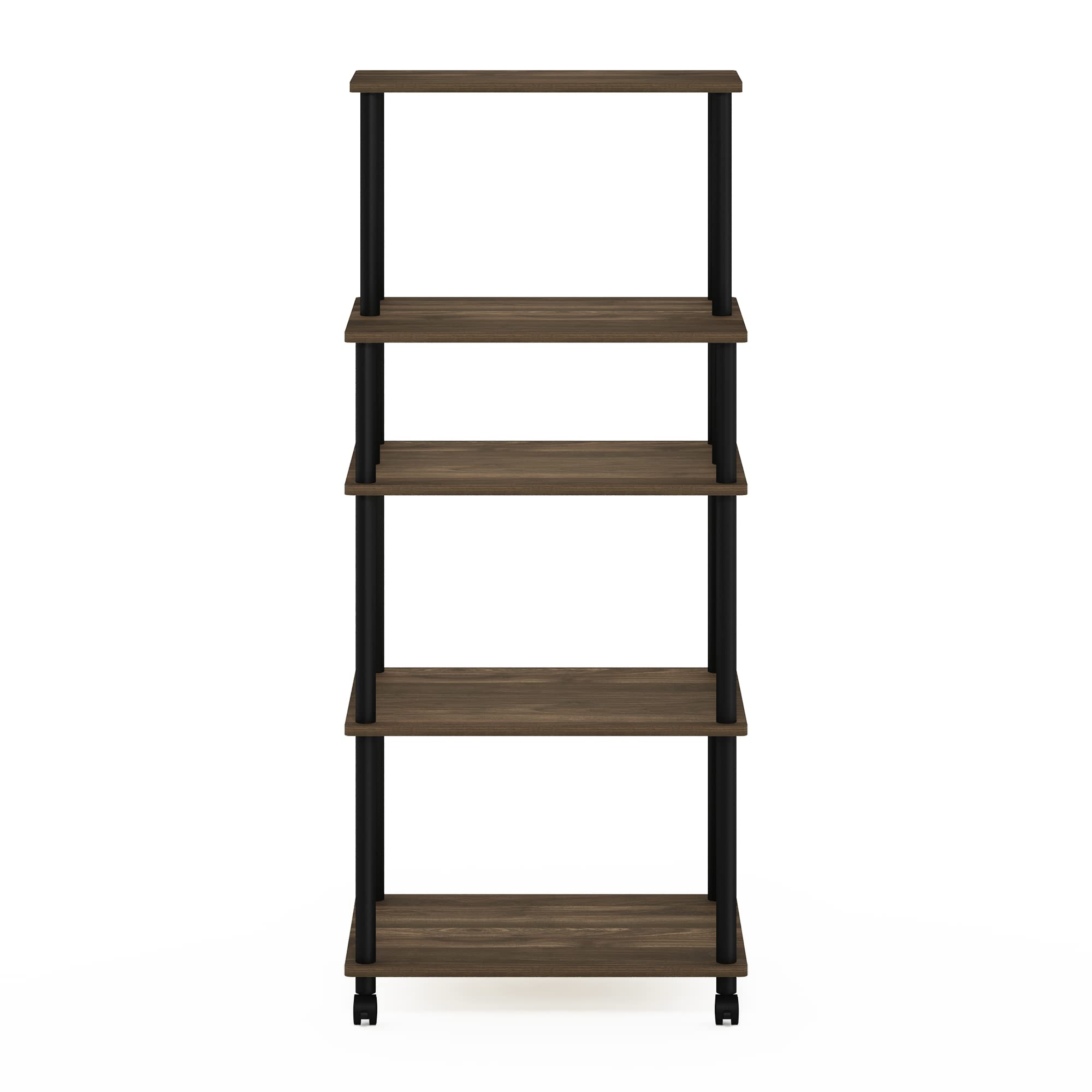 Furinno Turn-N-Tube 5-Tier Toolless Kitchen Storage Cart with Lockable Wheels, Columbia Walnut/Black