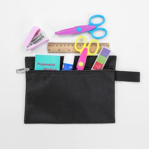 EZEKMAF Zipper Pencil Bags, 2 Pc Pen Pouches, 9 By 6.7 Inch 600D Oxford Fabric Water Resistant Markers Eraser Zippered Bag Pouch, Office School Suppliers, Cosmetic, Makeup Small Tools Bulk, Black.