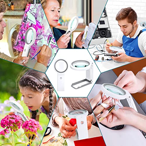 10X 30X Magnifying Glass with Light and Stand, Dimmable 18 LED Folding Handheld Magnifying Glass with Scale, Hands Free Lighted Magnifier for Close Working, Reading, Jewelry, Craft, Painting Miniature