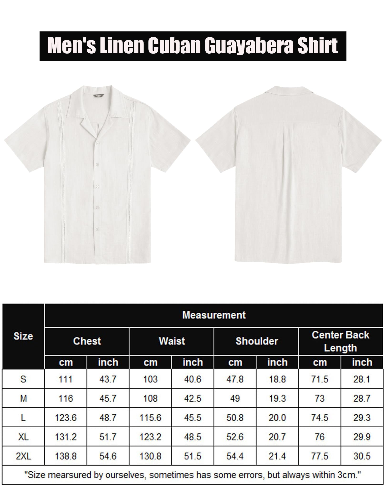 COOFANDY Mens Casual Button Down Shirts Short Sleeve Cuban Guayabera Shirt Summer Beach Top A - White