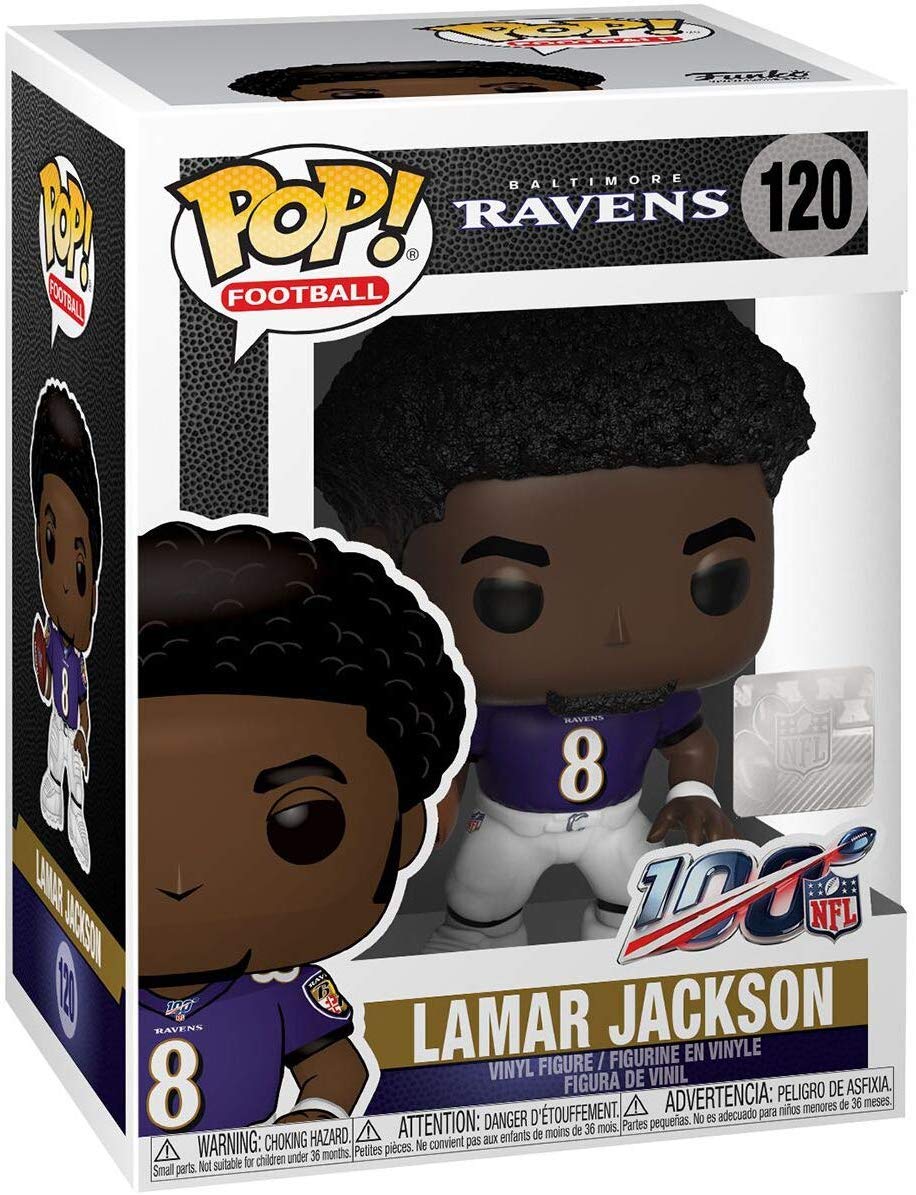 POP Football: Ravens - Lamar [Jackson] (Home Uniform) Funko Vinyl Figure (Bundled with Compatible Box Protector Case), Multicolor, 3.75 inches