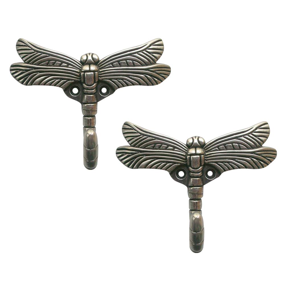 LEICHI 2pcs Dragonfly Hooks Antique Silver Clothes Hook Robe Hooks for Door Coat Hanger Wall Mounted Clothes Rack