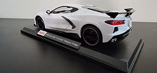Maisto Diecast Cars 2020 Chevy Corvette Stingray C8 Coupe with High Wing White with Black Stripes 118 Diecast Model Car by 31455