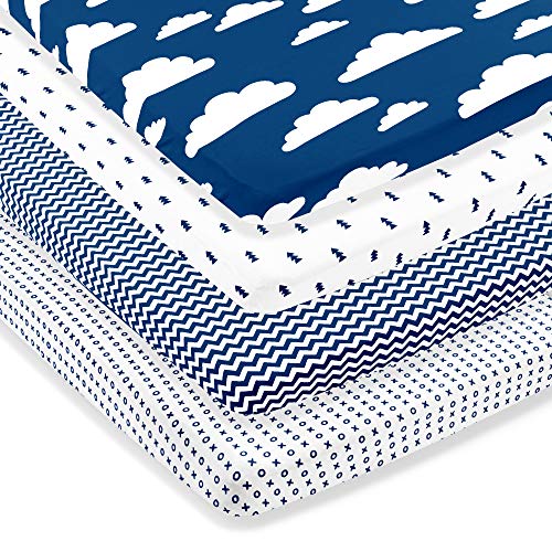 Pack n Play Sheets – Premium Pack and Play Sheets 4 Pack – 100% Super Soft Jersey Knit Cotton Playard Mattress Sheets – Portable Playpen Fitted Play Yard Mini Crib Sheet for Boy & Girl (24 x 38 x 5)