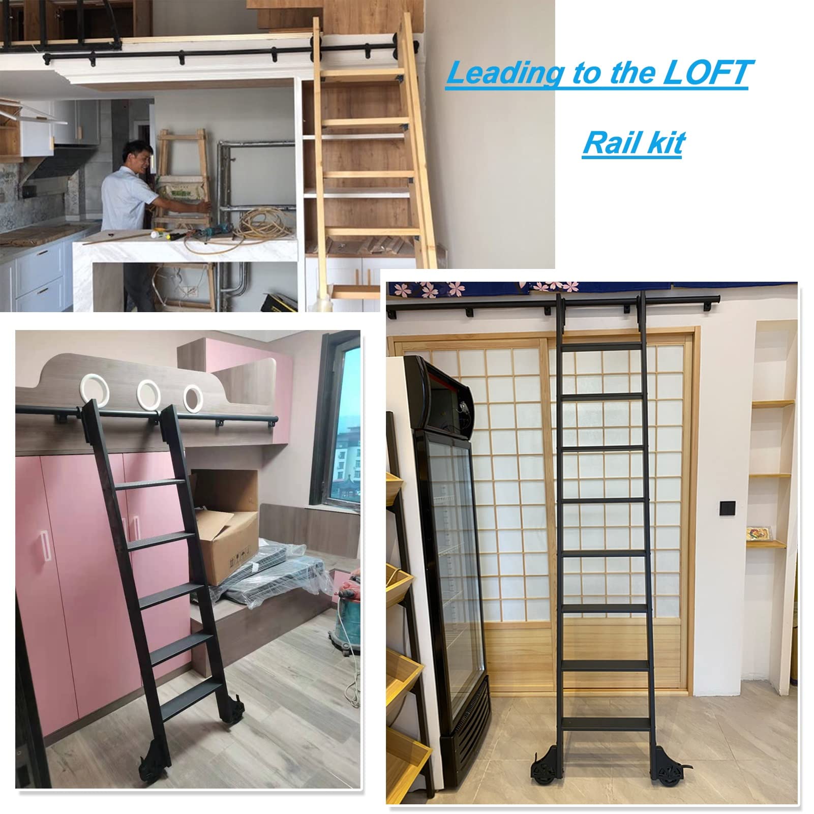 Sliding Barn Door Hardware Kit (No Ladder), Rolling Ladder Hardware Library Sliding Ladder Hardware Kit, Round Tube Mobile Ladder Tracks with Floor Roller Wheels (Size : 3.3ft/100cm Track Kit)