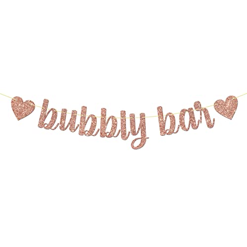Rose Gold Glitter Bubbly Bar Banner, Bachelorette Party Decorations, Birthday, Wedding, Engagement Party Supplies