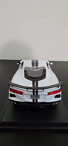 Maisto Diecast Cars 2020 Chevy Corvette Stingray C8 Coupe with High Wing White with Black Stripes 118 Diecast Model Car by 31455