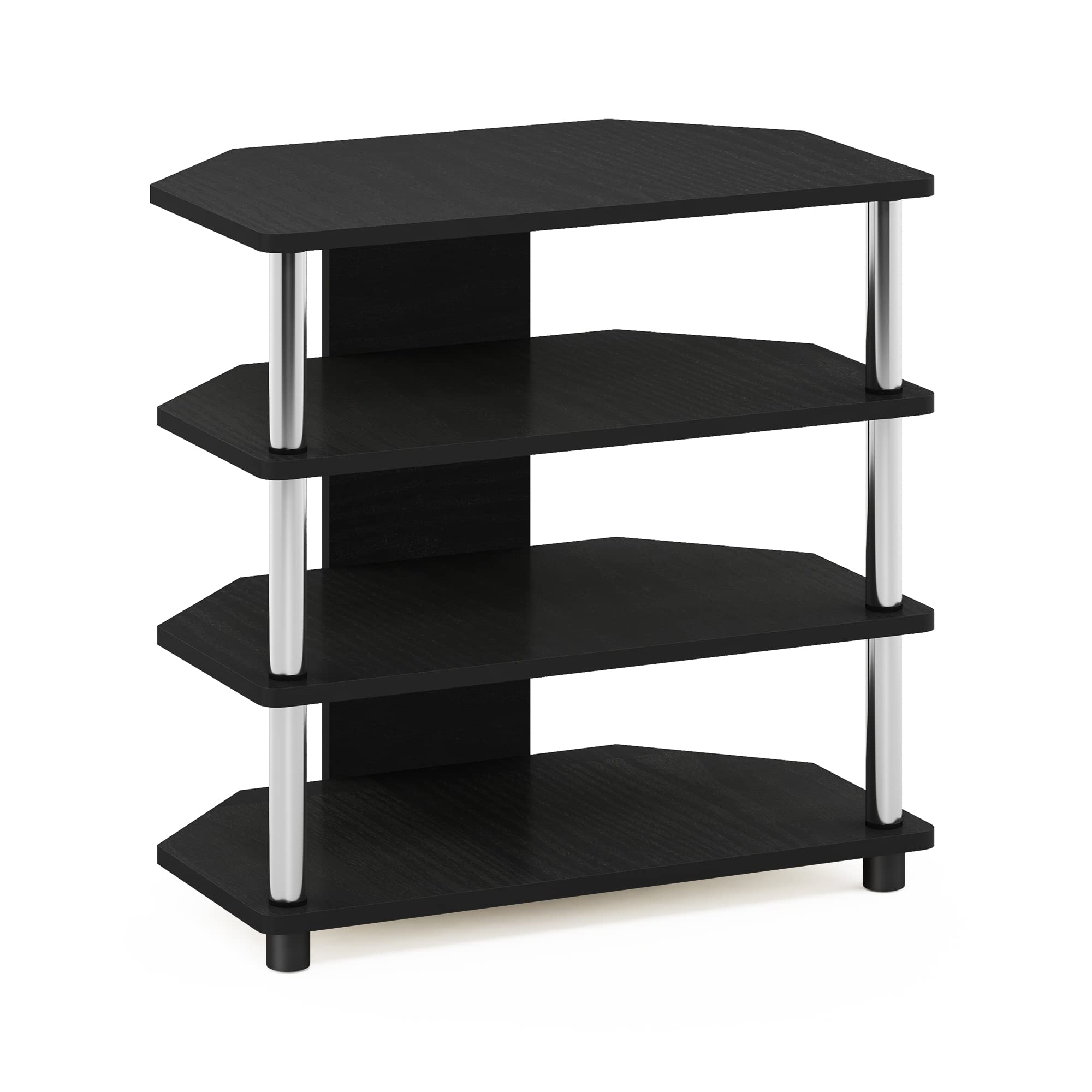 Furinno Turn-N-Tube Easy Assembly 4-Tier Petite Entertainment Center / TV Stand / TV Unit / TV Desk, Stainless Steel, Americano/Chrome