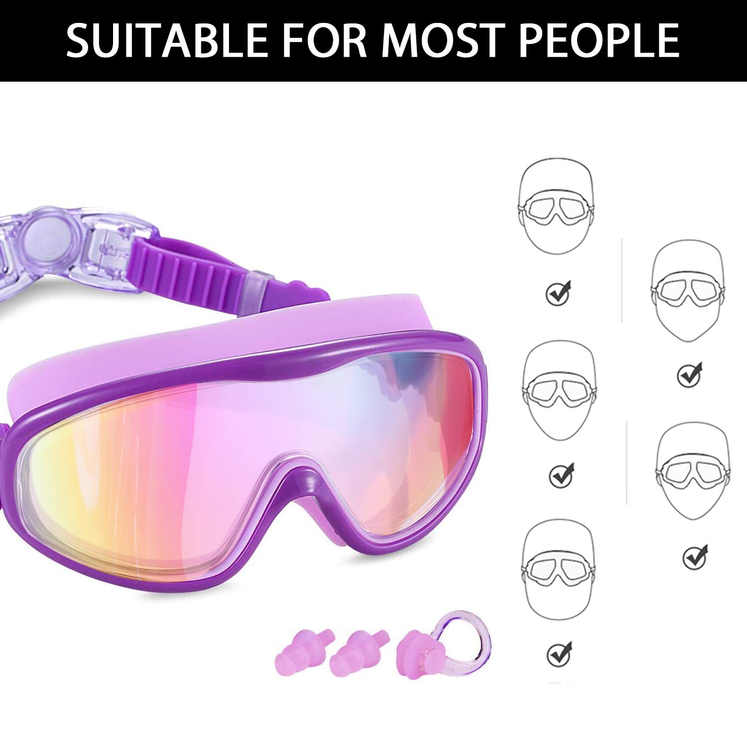 Young4us 2 Pack Kids Swim Goggles, Swimming Glasses for Children from 3 to 15 Years Old