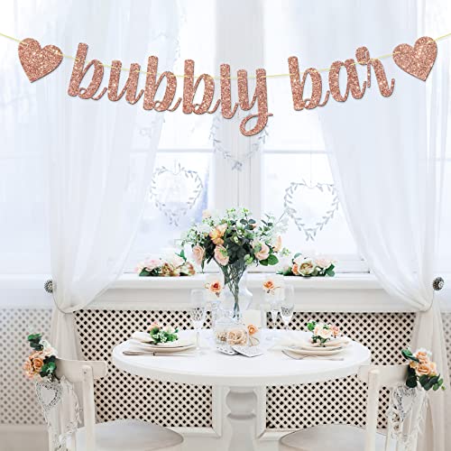 Rose Gold Glitter Bubbly Bar Banner, Bachelorette Party Decorations, Birthday, Wedding, Engagement Party Supplies