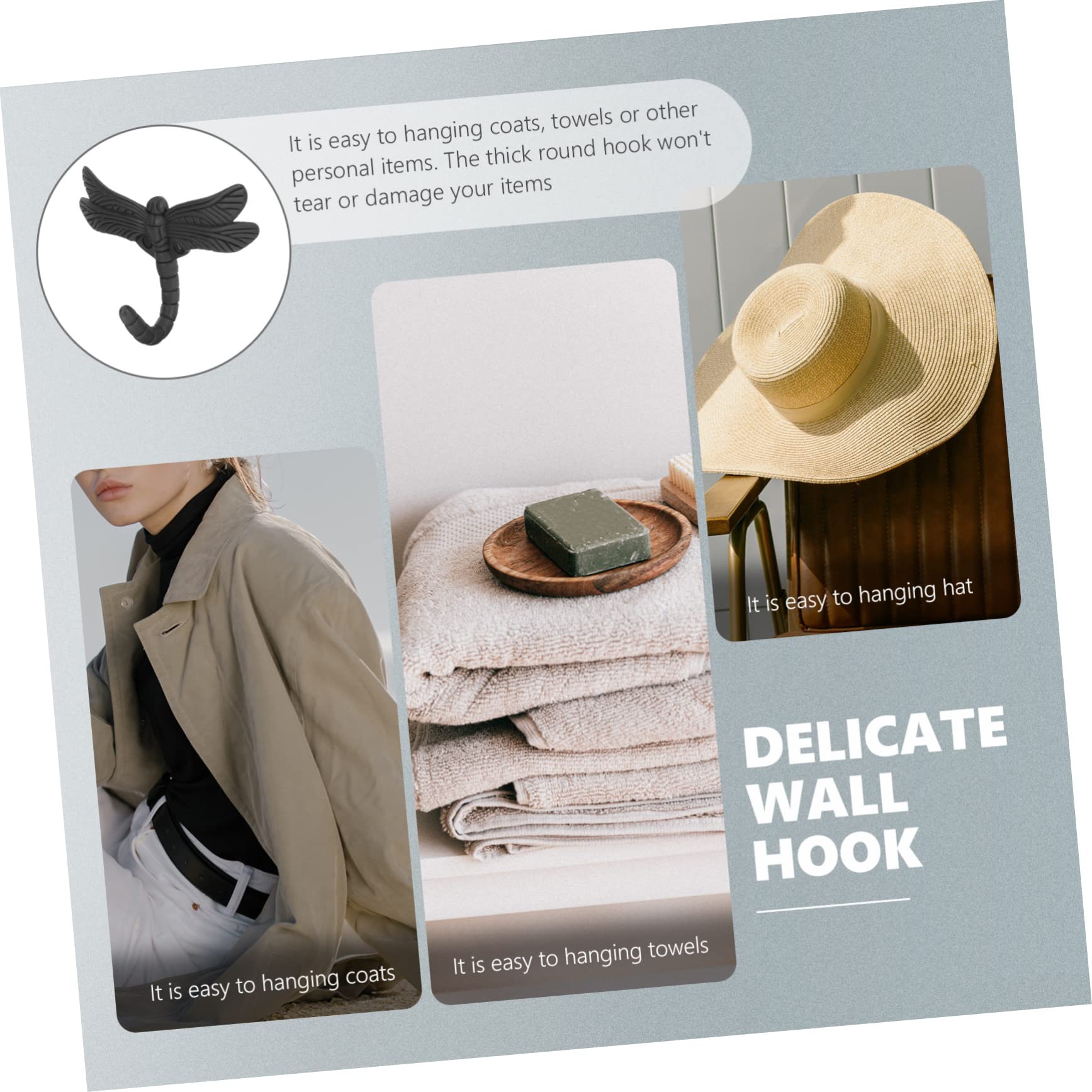 Cabilock Sturdy Iron Crafted Dragonfly Wall Hooks Multipurpose Coat and Hat Hanger Home Decor