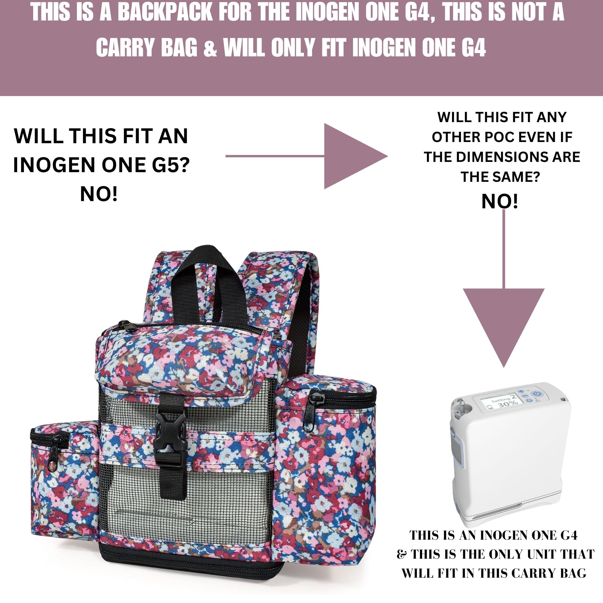 Backpack for Inogen One G4, Portable Oxygen Concentrator Backpack Compatible with Inogen One G4 & Accessories (Floral)