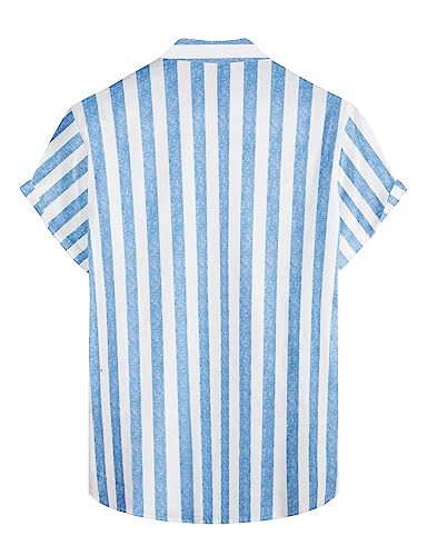 NmglhNm Mens Striped Summer Shirts Short Sleeve Casual Button Down Stylish Tropical Beach Shirts LightBlue 3X-Large