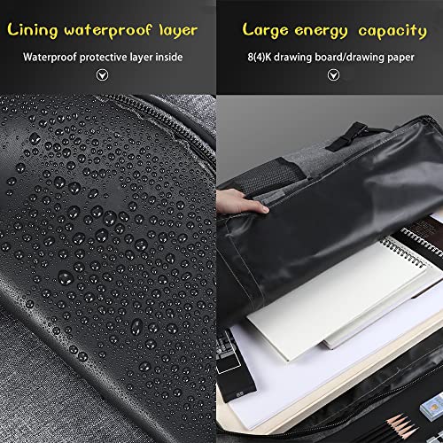 Multifunctional Art Portfolio Case 18 x 24, Waterproof Art Work Storage Bag with Handle and Zipper, Artboard Drawing Carrying Bag Drawboard Backpack for Artwork Sketching and Painting Supplies