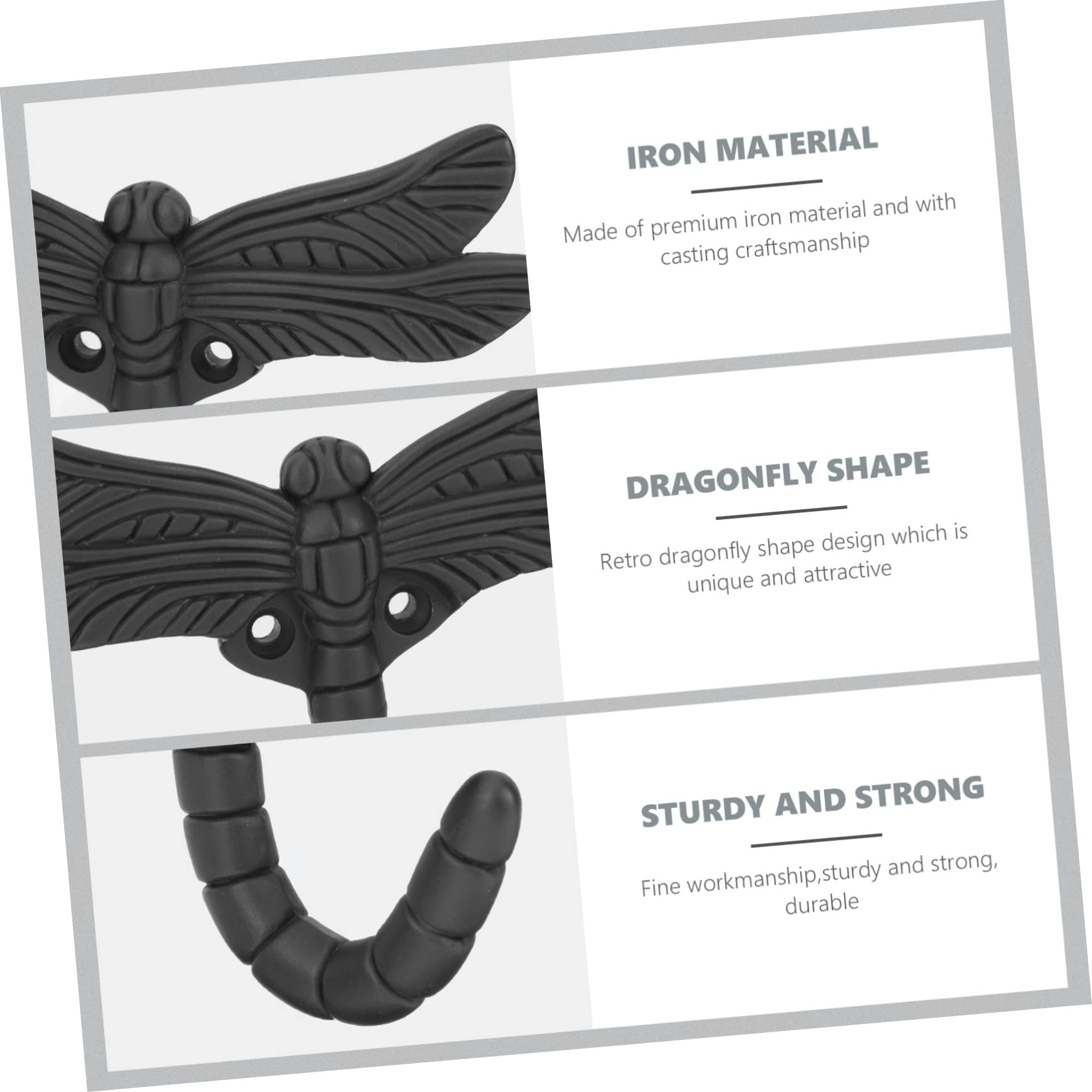 Cabilock Sturdy Iron Crafted Dragonfly Wall Hooks Multipurpose Coat and Hat Hanger Home Decor