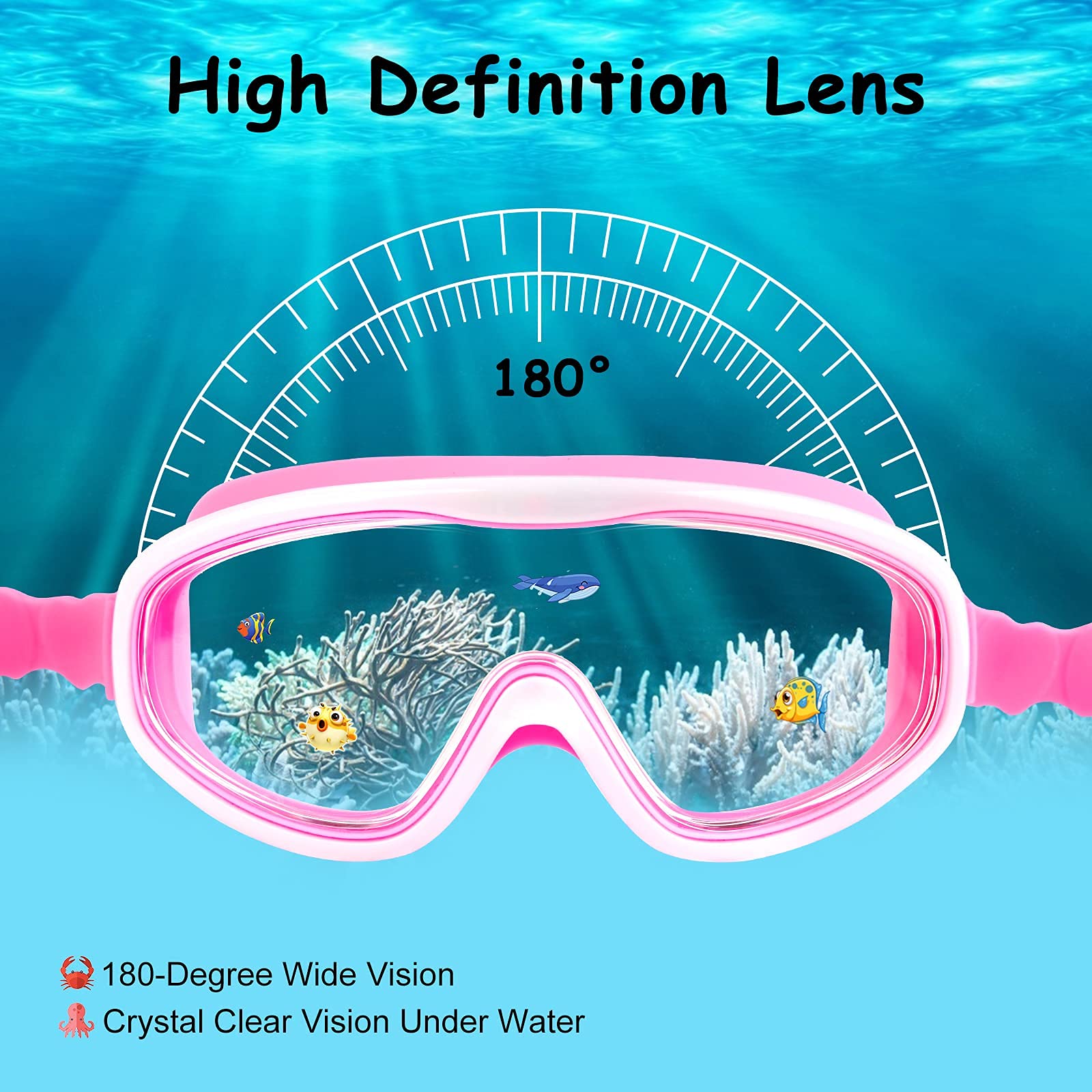 COOLOO Kids Swim Goggles for Age 3-15, 2 Pack Kids Goggles for Swimming with Nose Cover, No Leaking, Anti-Fog, Waterproof