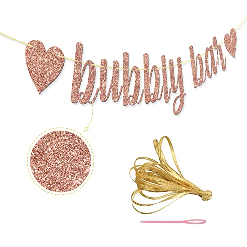 Rose Gold Glitter Bubbly Bar Banner, Bachelorette Party Decorations, Birthday, Wedding, Engagement Party Supplies