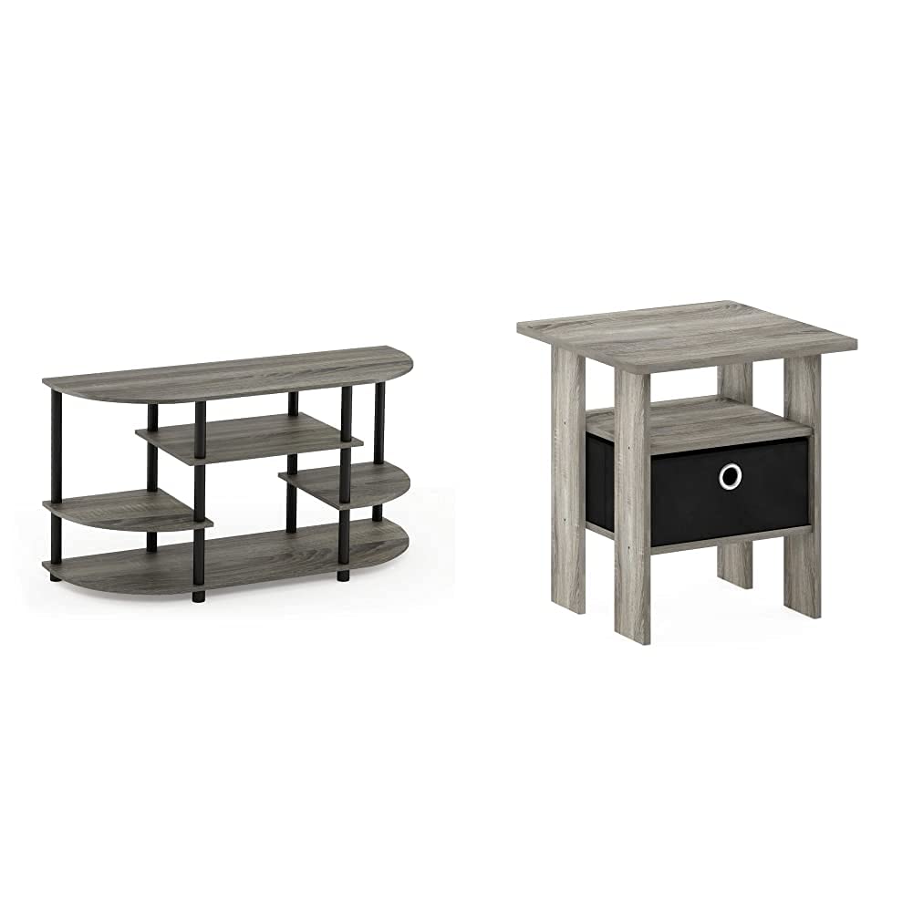 Furinno JAYA Simple Design Corner TV Stand with End Table and Bin Drawer