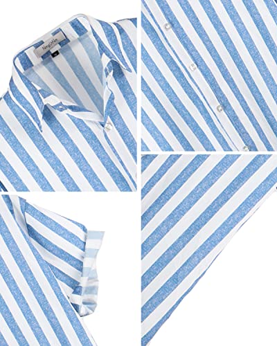 NmglhNm Mens Striped Summer Shirts Short Sleeve Casual Button Down Stylish Tropical Beach Shirts LightBlue 3X-Large
