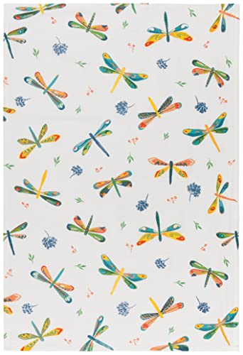 Now Designs Floursack Kitchen Towels Quick Dry Cotton Hand Towel Set, 3 Count, Dragonfly, 20 x 30 in
