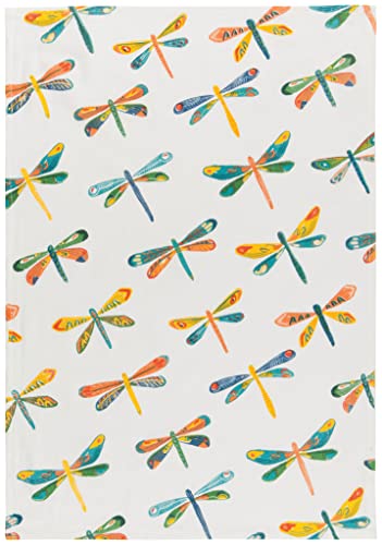 Now Designs Floursack Kitchen Towels Quick Dry Cotton Hand Towel Set, 3 Count, Dragonfly, 20 x 30 in