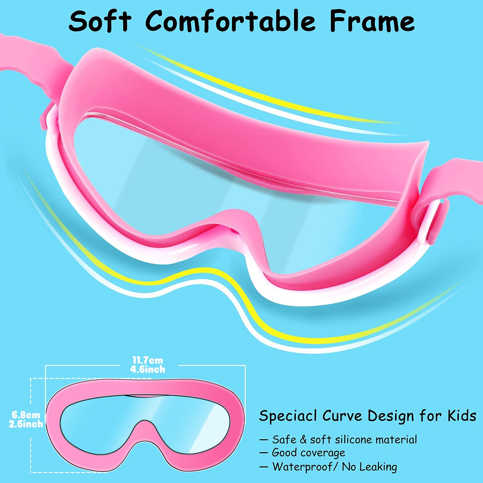 COOLOO Kids Swim Goggles for Age 3-15, 2 Pack Kids Goggles for Swimming with Nose Cover, No Leaking, Anti-Fog, Waterproof