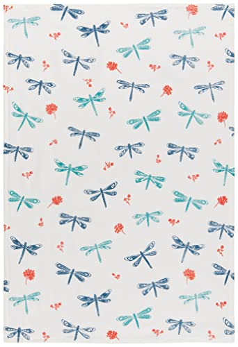 Now Designs Floursack Kitchen Towels Quick Dry Cotton Hand Towel Set, 3 Count, Dragonfly, 20 x 30 in