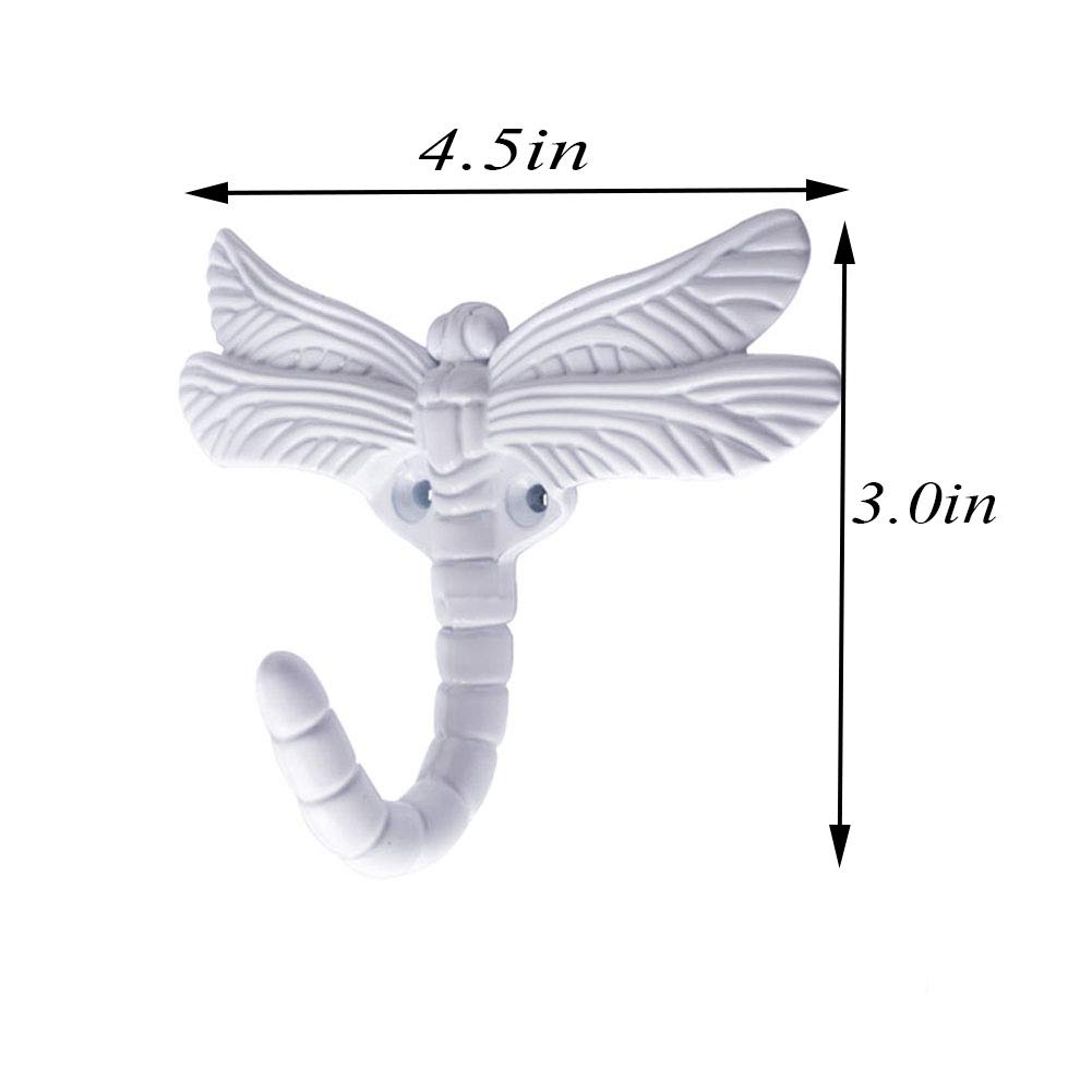 Geenite 2pcs Dragonfly Coat Hooks Decorative Creativity Wall Mounted Hanger Hook for Home Handbag Key Towel Bathrobe (White)