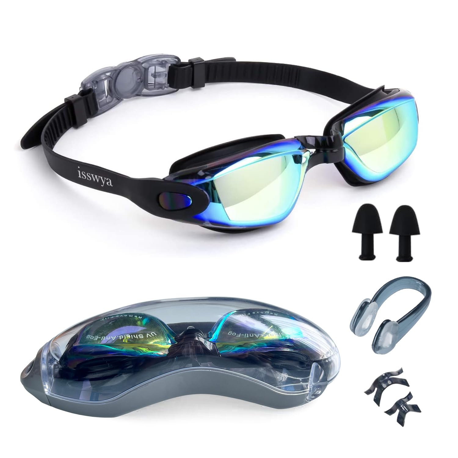 isswya Swim Goggles, Swimming Goggles Anti Fog No Leaking,Full Protection For Adult Men Women Youth