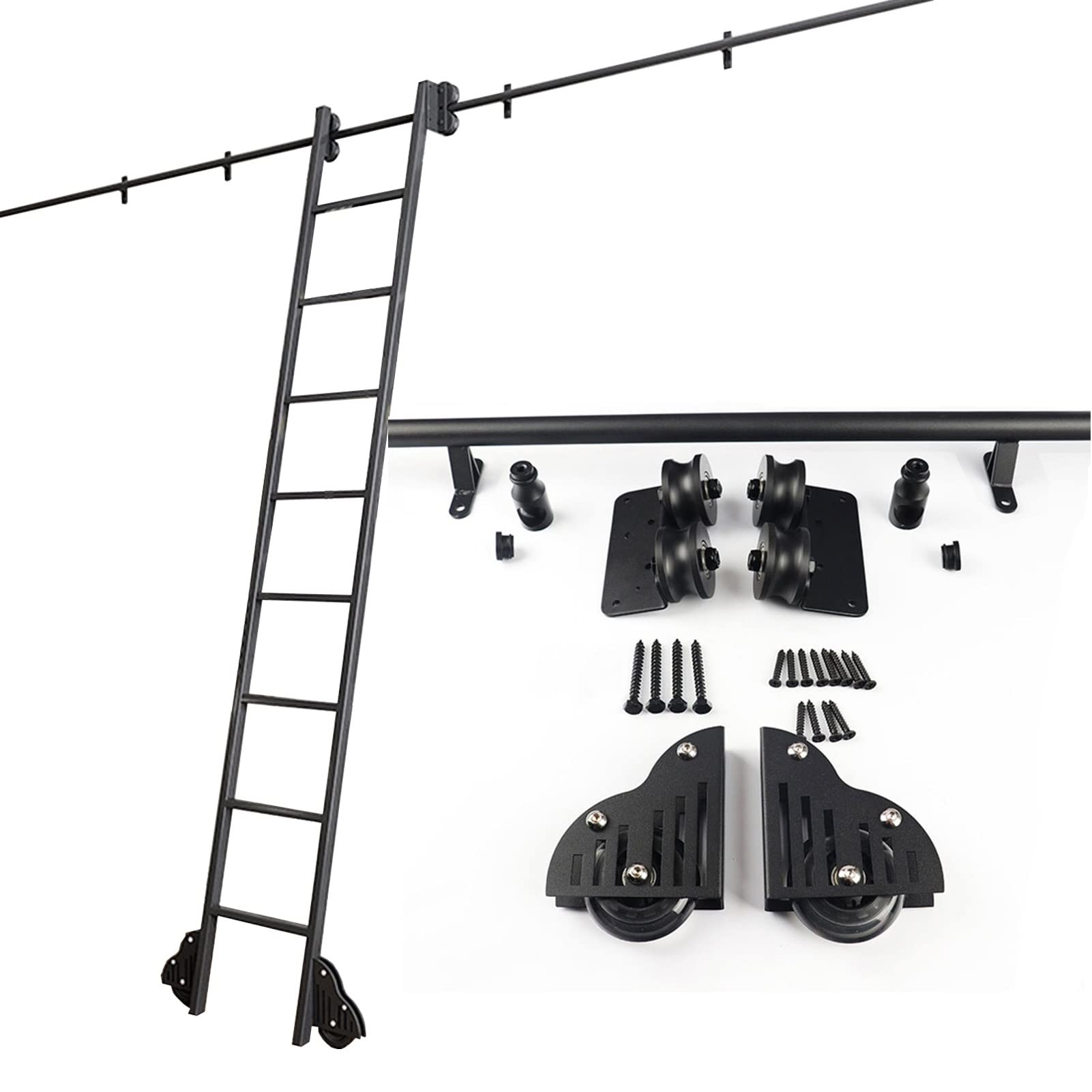 Sliding Barn Door Kit, Rolling Ladder Hardware Library Sliding Ladder Hardware Kit (No Ladder), Complete Set of Hardware for Sliding Ladder Hanging Rail + Extension Rail (Size : 3.3ft/100cm Track Kit