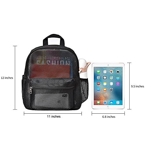 MAY TREE Small Mesh Backpack for School See Through Daypack for Beach Beach, Swimming, Outdoor, Fitness, Travel, Sports, Black