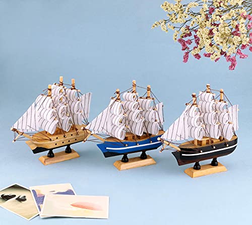 Dedoot Wooden Sailboat 6 Pack Miniature Sailboat Model Ship Nautical Decor Tabletop Decorative Ornament for Ocean Theme Home Decor, 5.5x5x1.2 Inch
