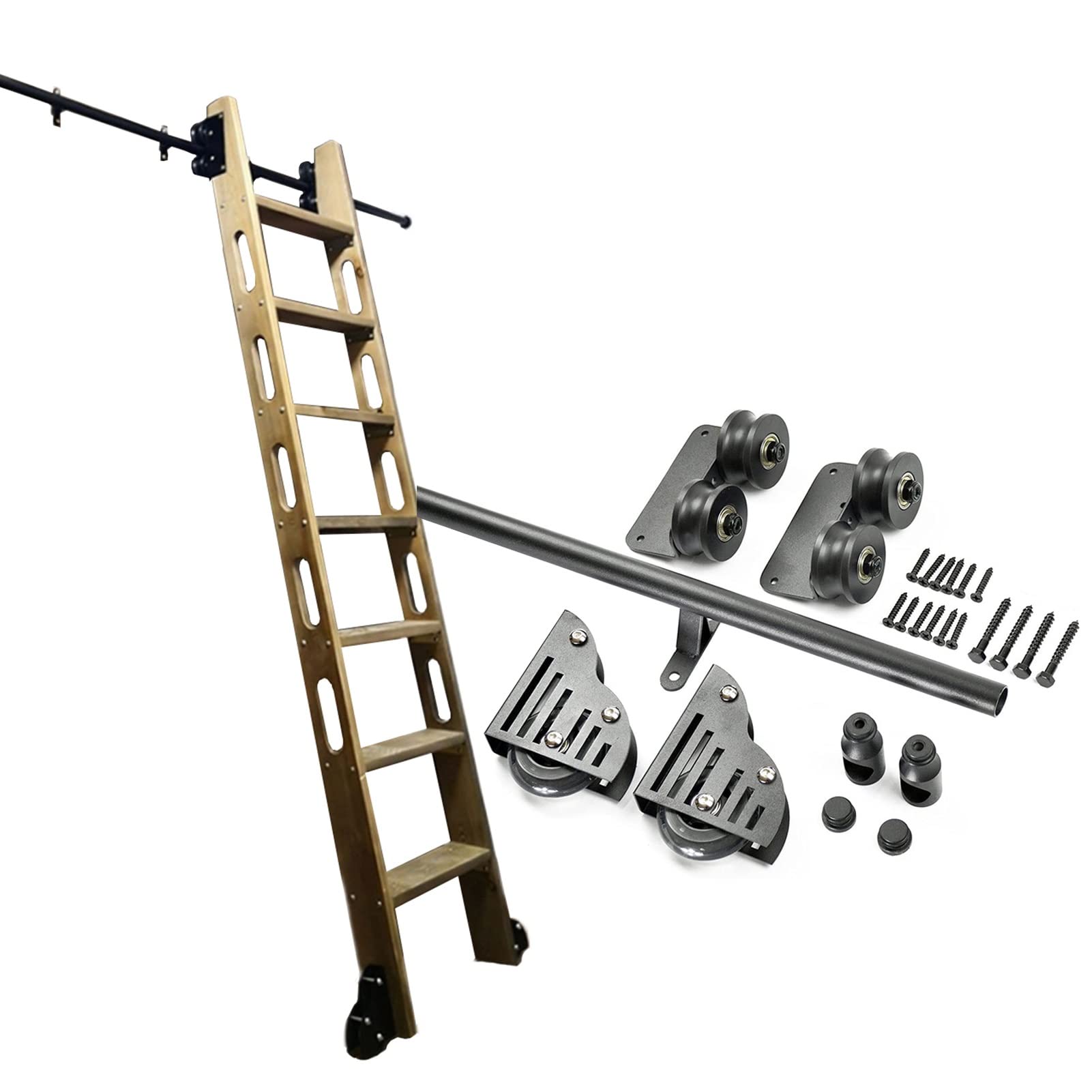 Sliding Barn Door Hardware Kit (No Ladder), Rolling Ladder Hardware Library Sliding Ladder Hardware Kit, Round Tube Mobile Ladder Tracks with Floor Roller Wheels (Size : 3.3ft/100cm Track Kit)